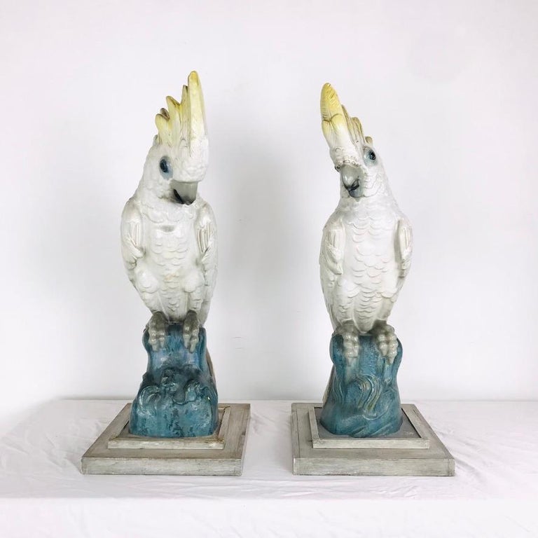 Pair of Monumental Antique Porcelain Cockatoos at 1stDibs