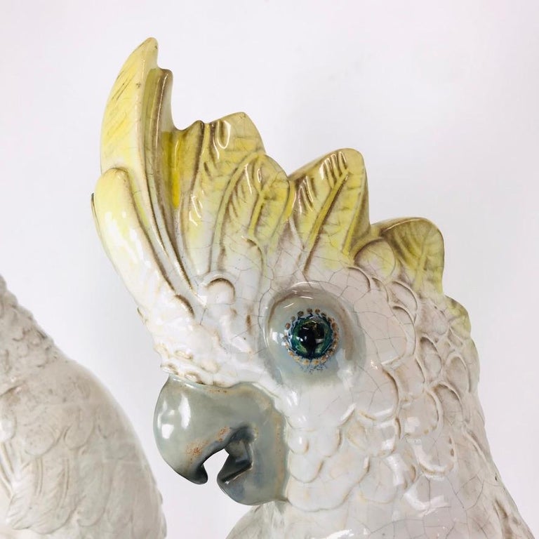 Pair of Monumental Antique Porcelain Cockatoos at 1stDibs