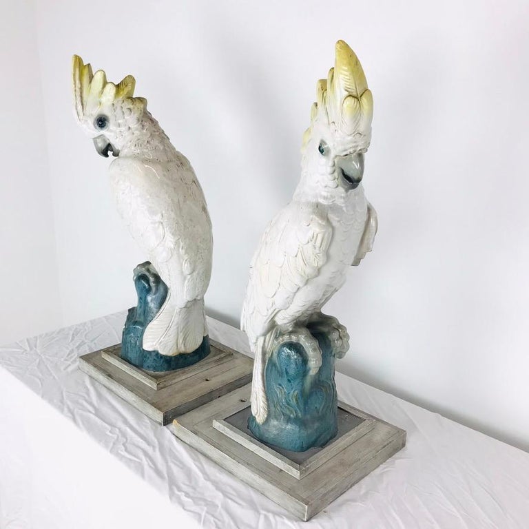 Pair of Monumental Antique Porcelain Cockatoos at 1stDibs