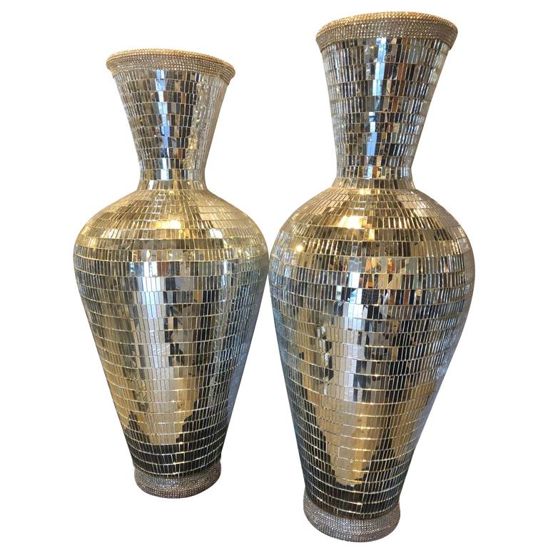 Art Deco Style Monumental Micro Mosaic Mirrored Over Clay Urn, a Pair ...