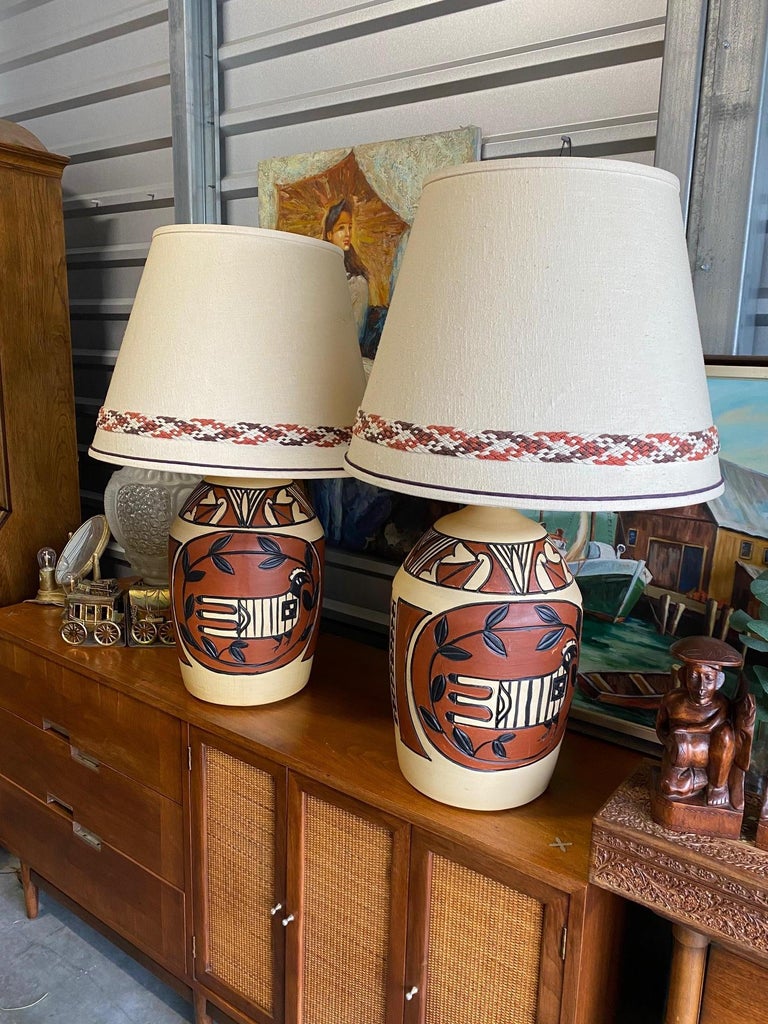 Pair of Monumental Aztec / Southwestern Pablo Picasso Style Ceramic ...