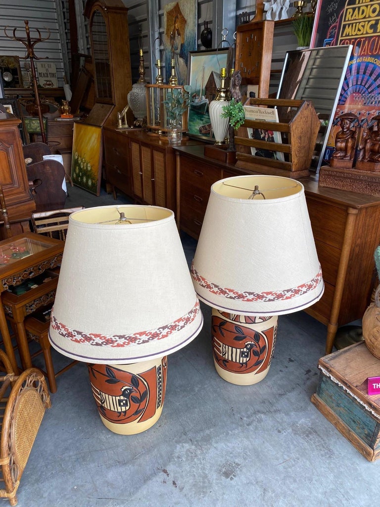 Pair of Monumental Aztec / Southwestern Pablo Picasso Style Ceramic ...