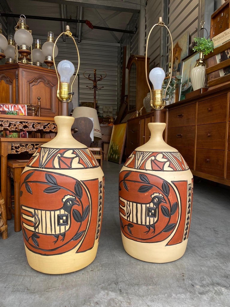 Pair of Monumental Aztec / Southwestern Pablo Picasso Style Ceramic ...