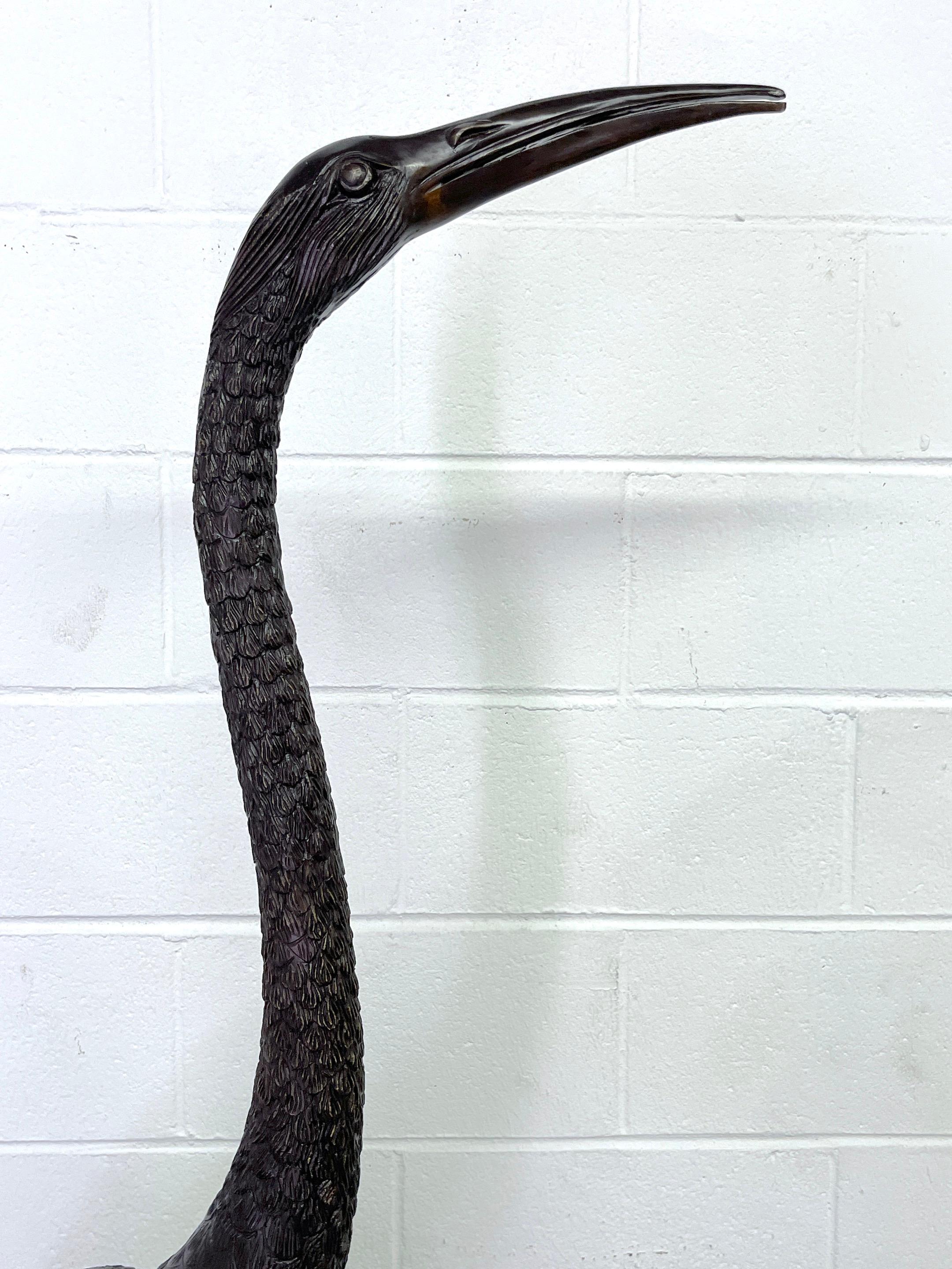 Pair of Monumental Cast and Patinated Bronze Figures of Standing Cranes ...