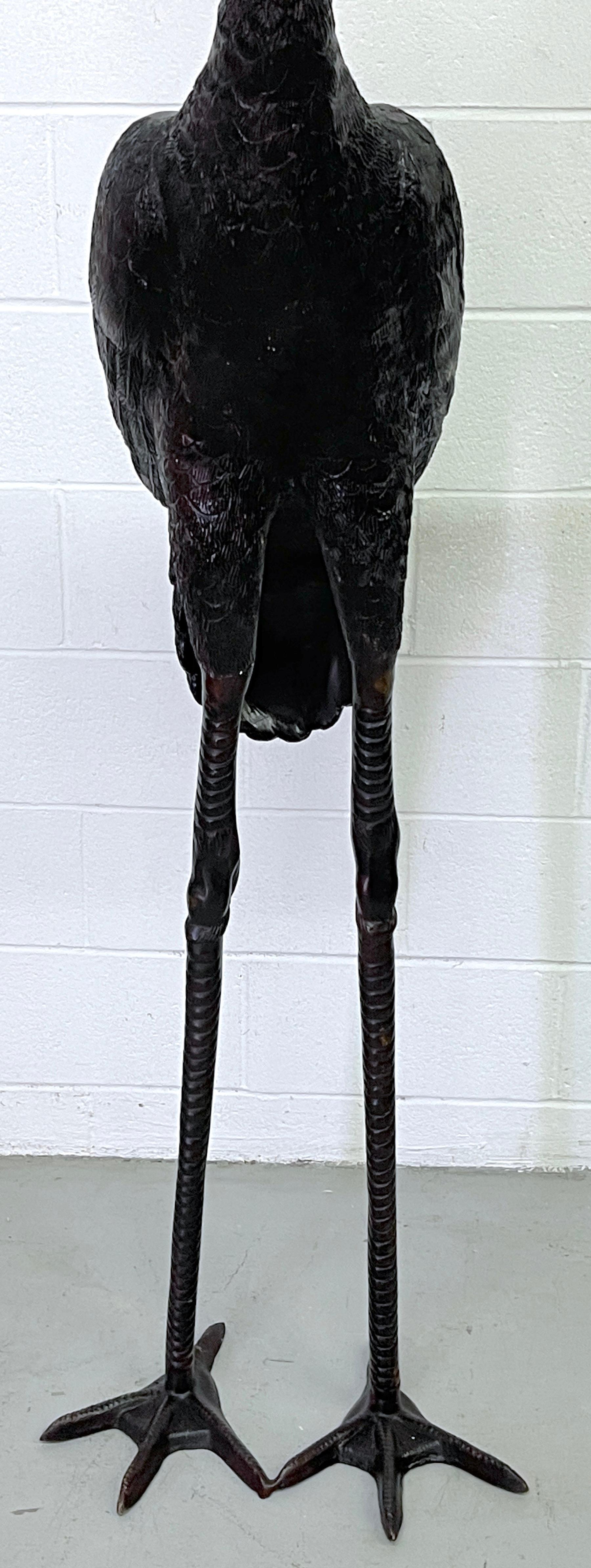 Pair of Monumental Cast and Patinated Bronze Figures of Standing Cranes ...