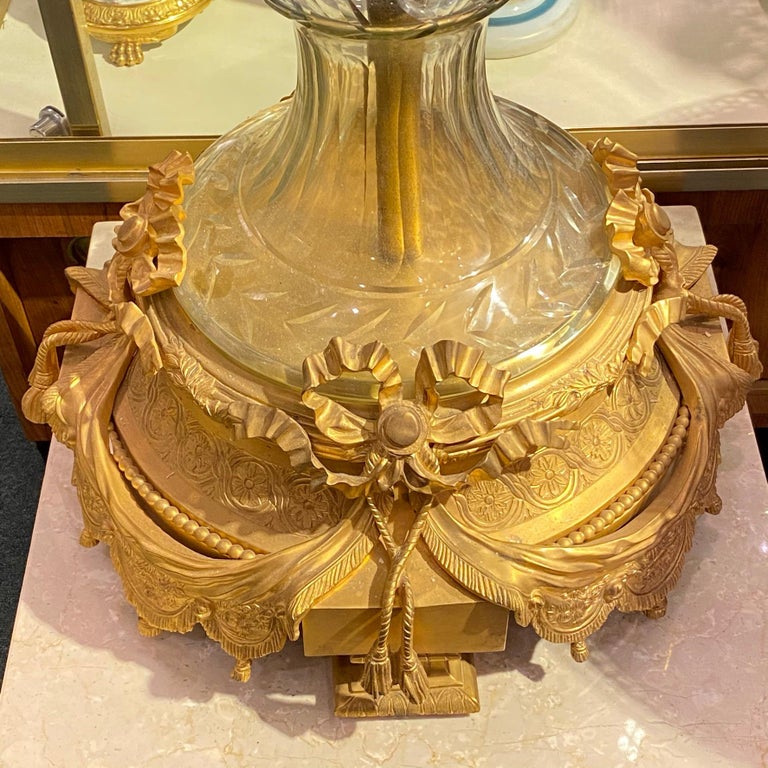 Pair of Monumental Gilt Bronze Mounted Crystal Urns at 1stDibs
