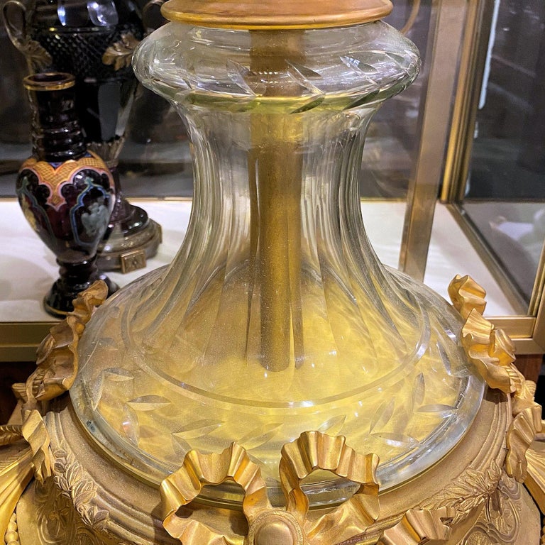 Pair of Monumental Gilt Bronze Mounted Crystal Urns at 1stDibs