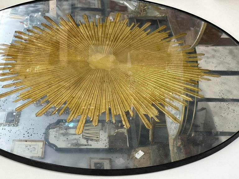 Pair of Monumental Gilt Gold and Silver Glass Sunburst Mirrors ...