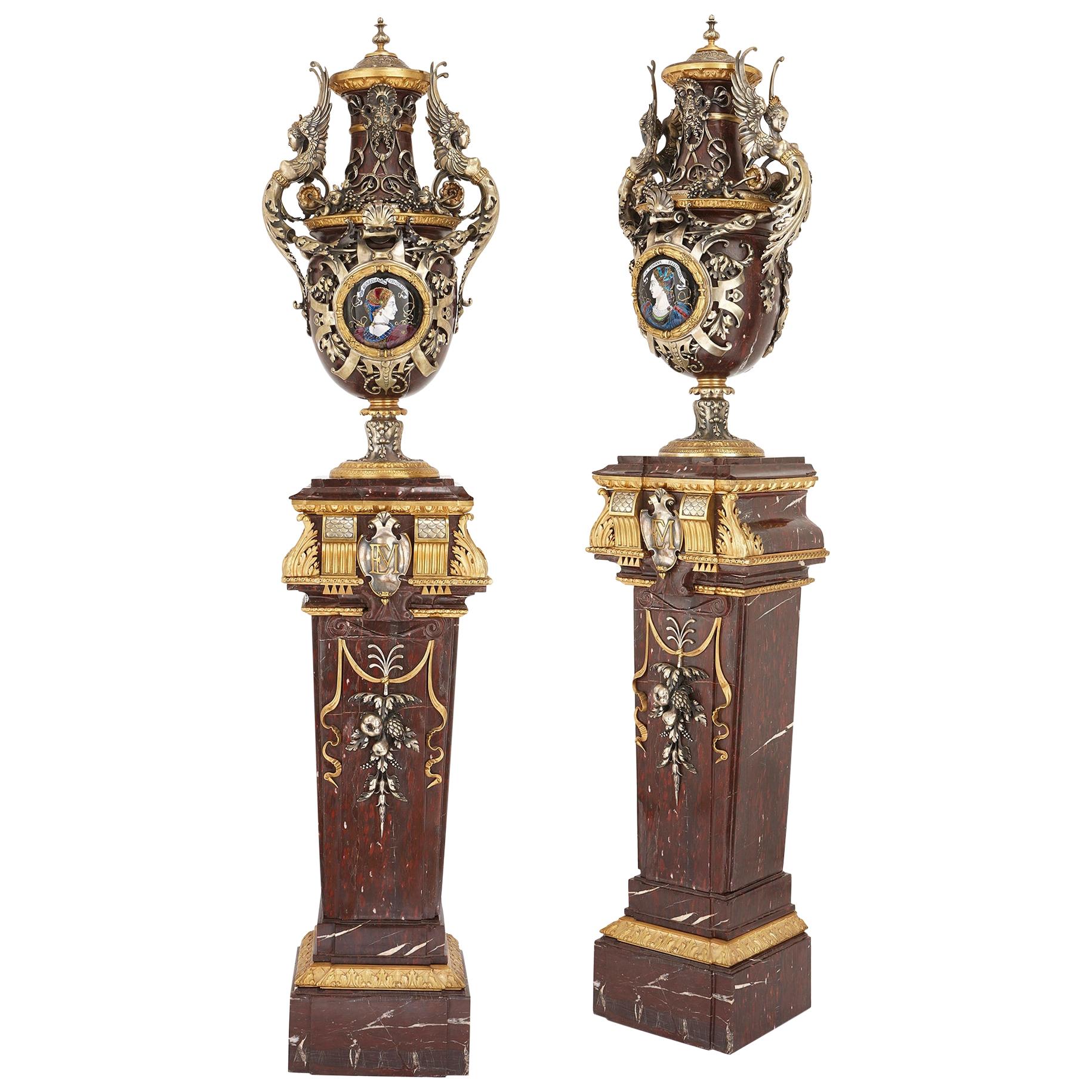 Pair of Enameled Porcelain and Gilded Bronze Vases, Napoleon III Period ...
