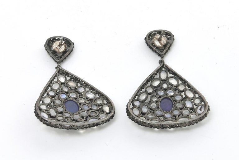 Moonstone, Tanzanite and Black Diamond PIerced Dangle Earrings For Sale ...