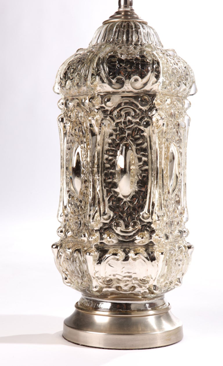 Pair of 1970's Moorish Design Mercury Glass Lamps For Sale at 1stDibs