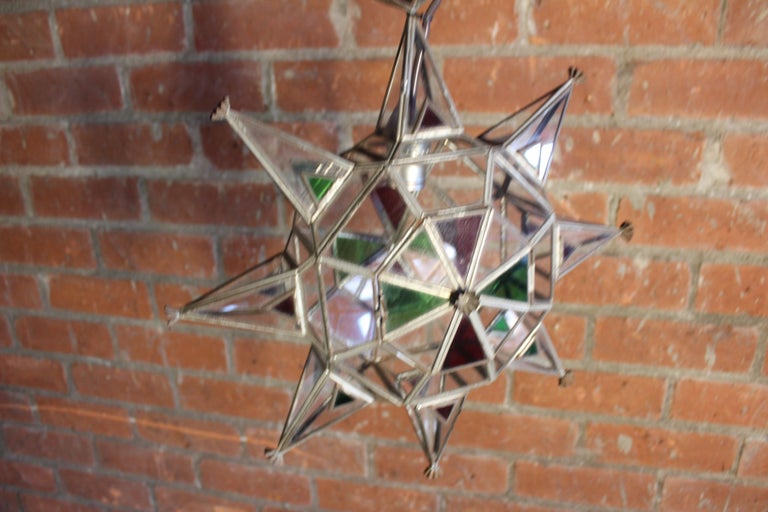 Pair of Moorish Leaded Glass Star Pendants For Sale at 1stDibs