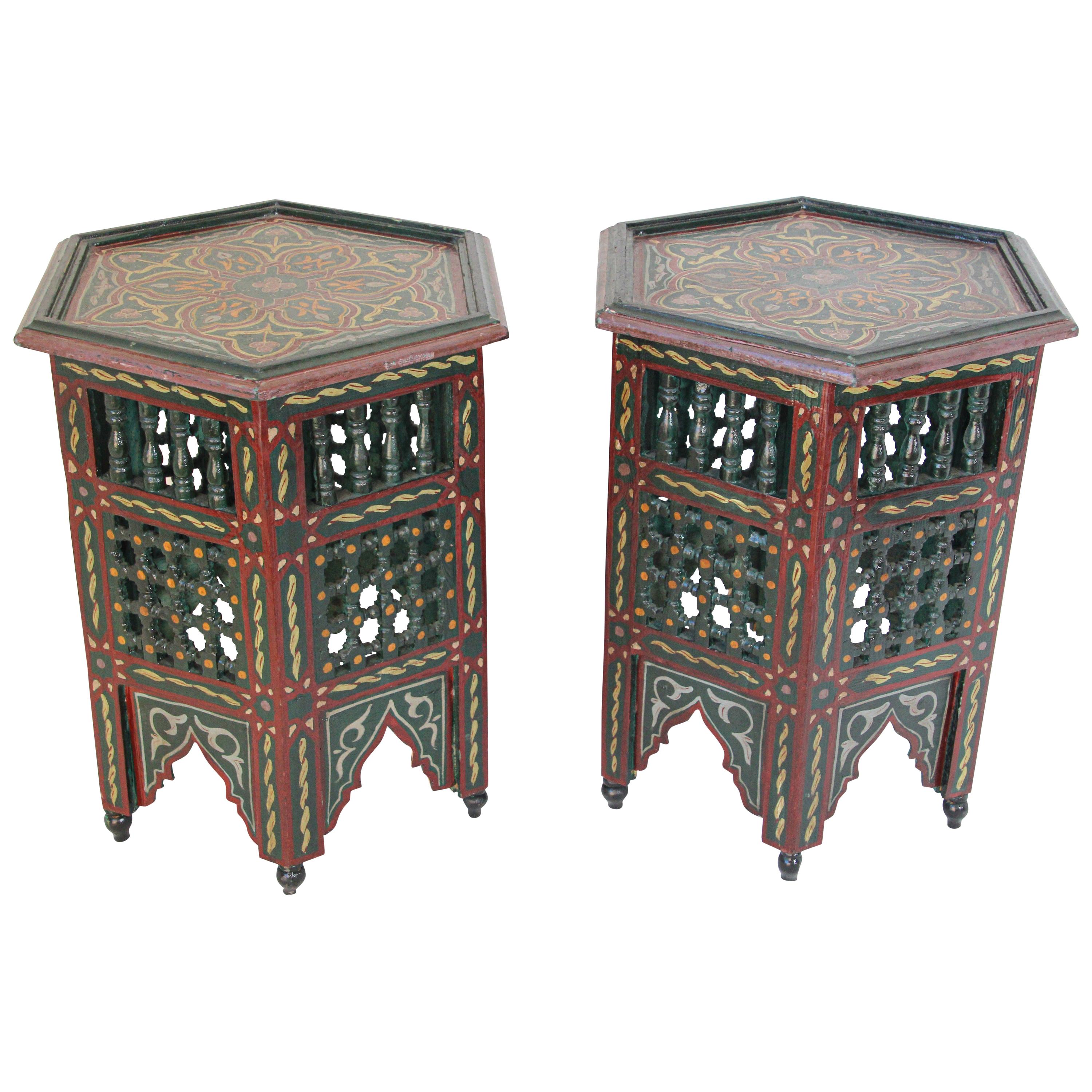 Moroccan Hand Painted Wooden Nightstand, 1 For Sale at 1stDibs