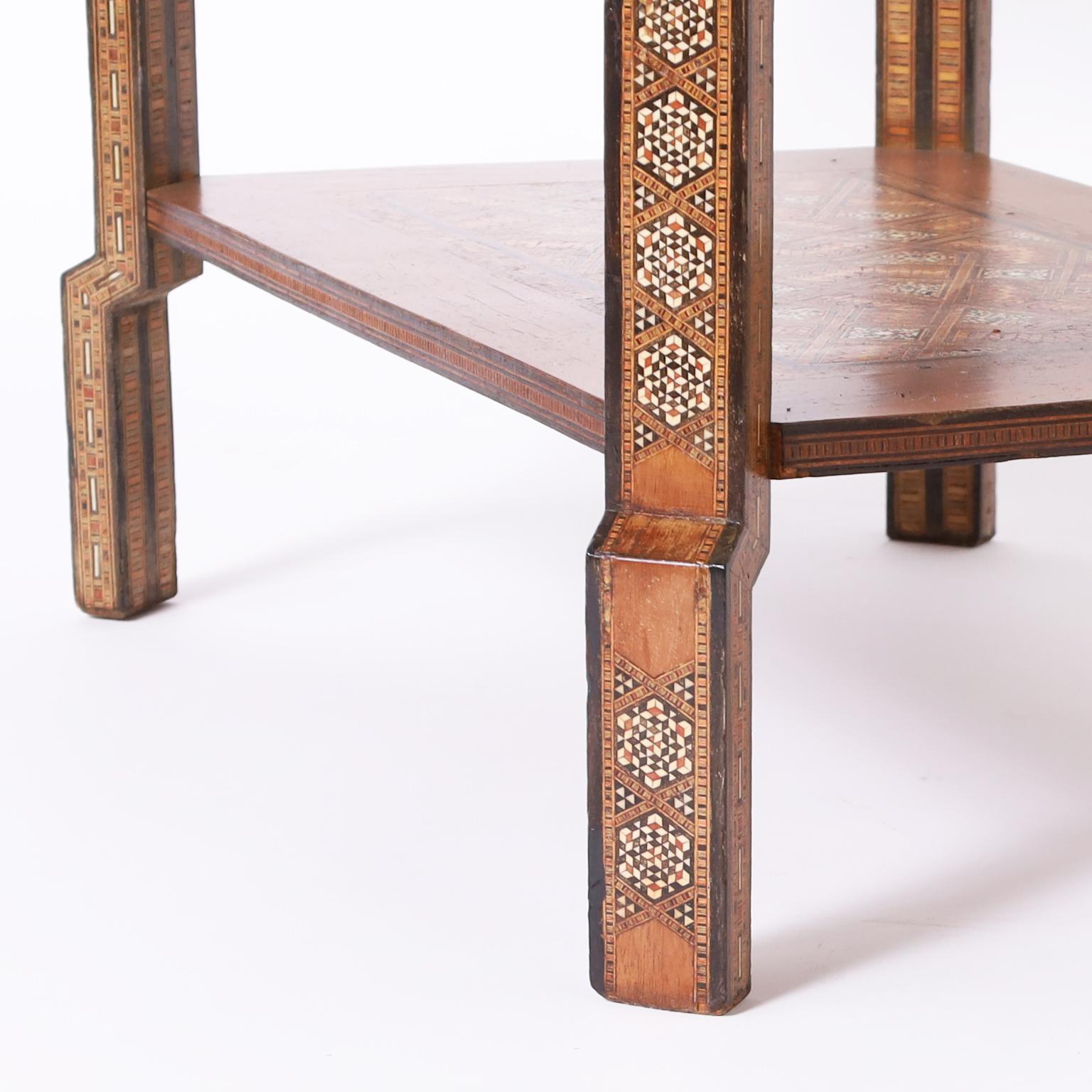 Pair of Moroccan Inlaid Two Tiered Stands For Sale at 1stDibs