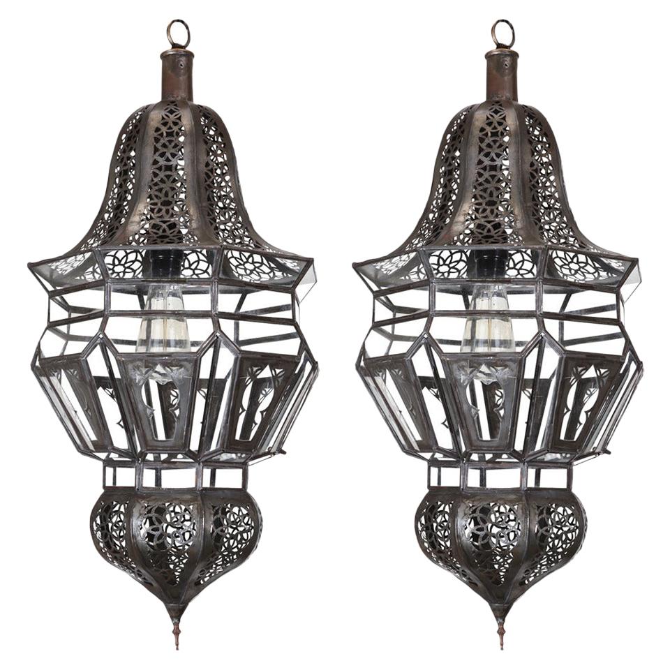 Pair of Moroccan Vintage Moorish Hanging Glass Light Fixtures For Sale ...