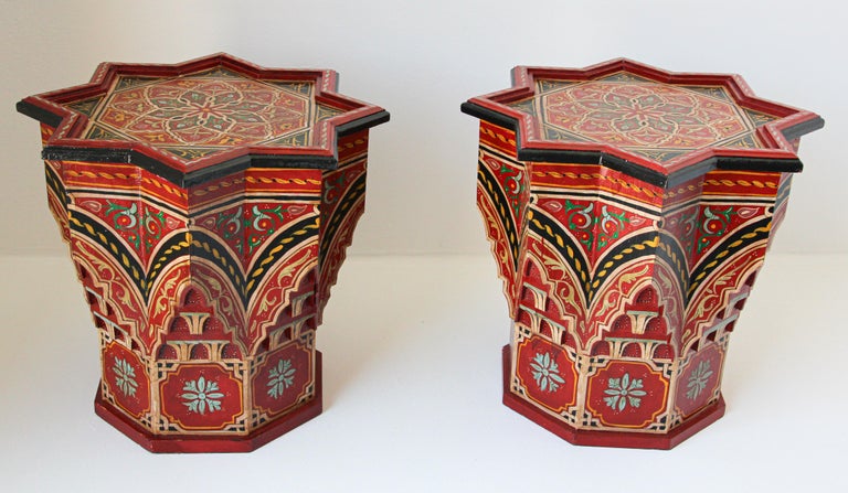 Pair of Moroccan Moorish Star Shape Red Side Tables at 1stDibs