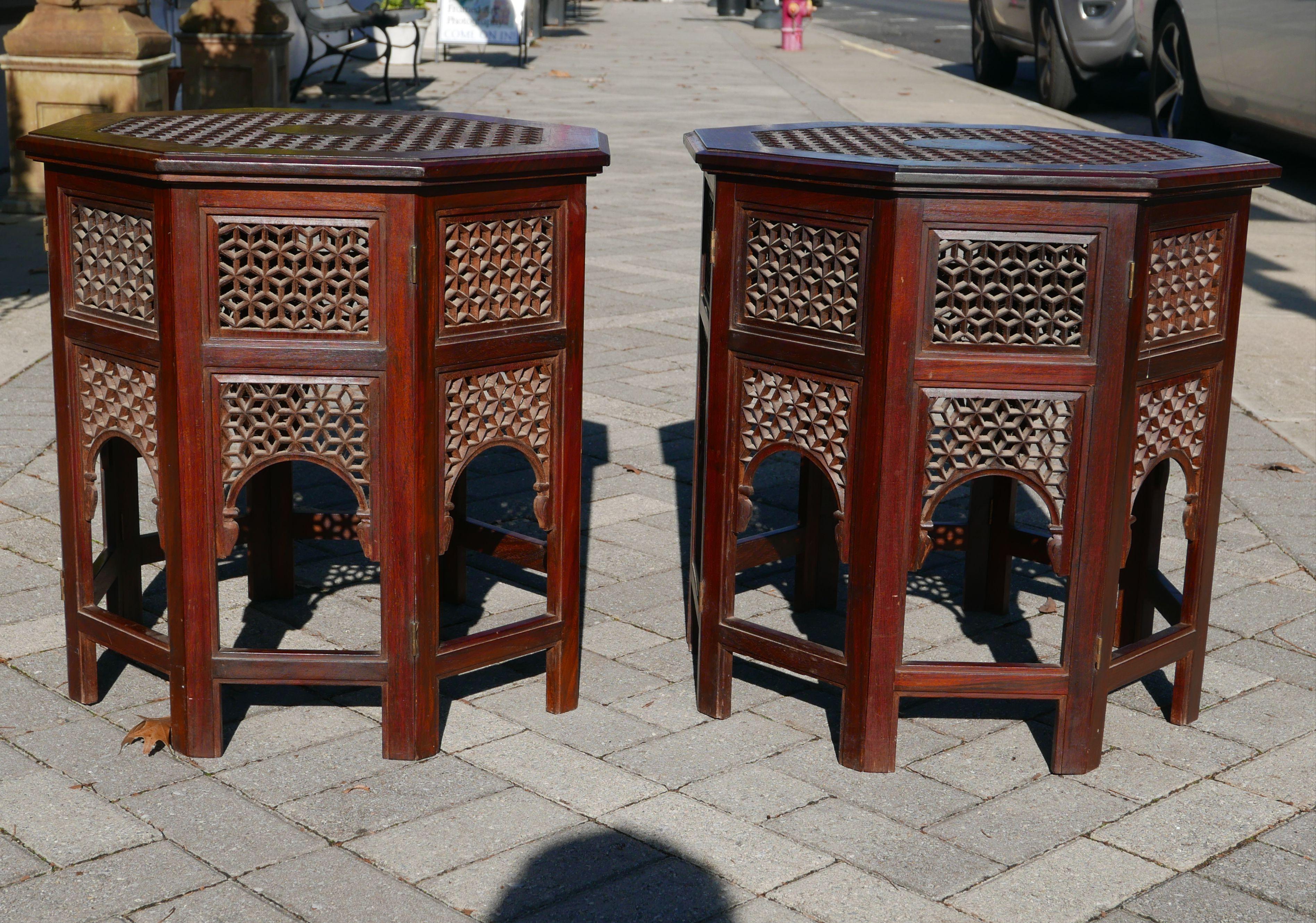 Pair of Moroccan Sheesham Wood and Brass Fretwork Tables at 1stDibs