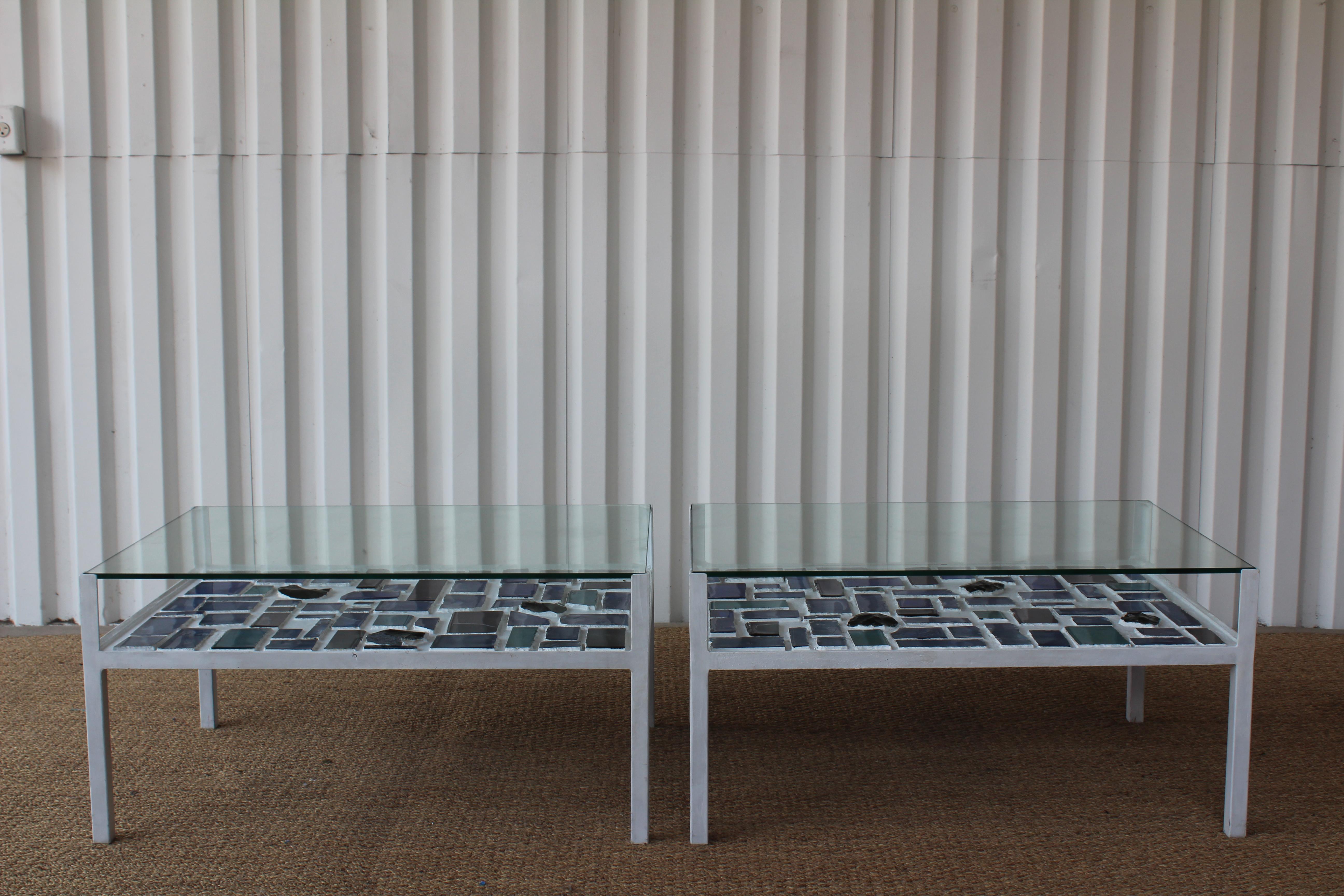 Pair of Mosaic Steel and Glass Coffee Tables by M. Mellini, Italy, 1974 ...