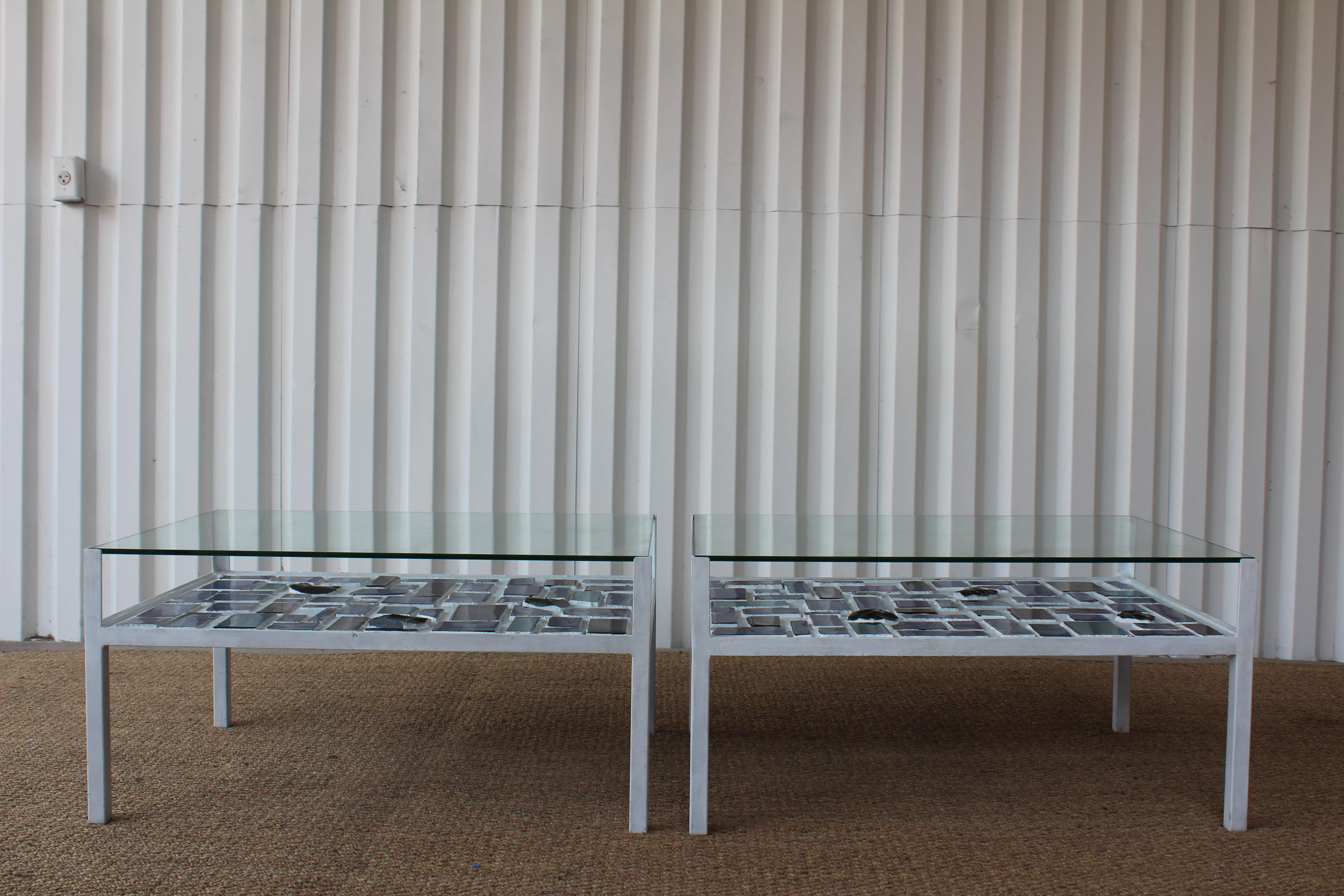 Pair of Mosaic Steel and Glass Coffee Tables by M. Mellini, Italy, 1974 ...