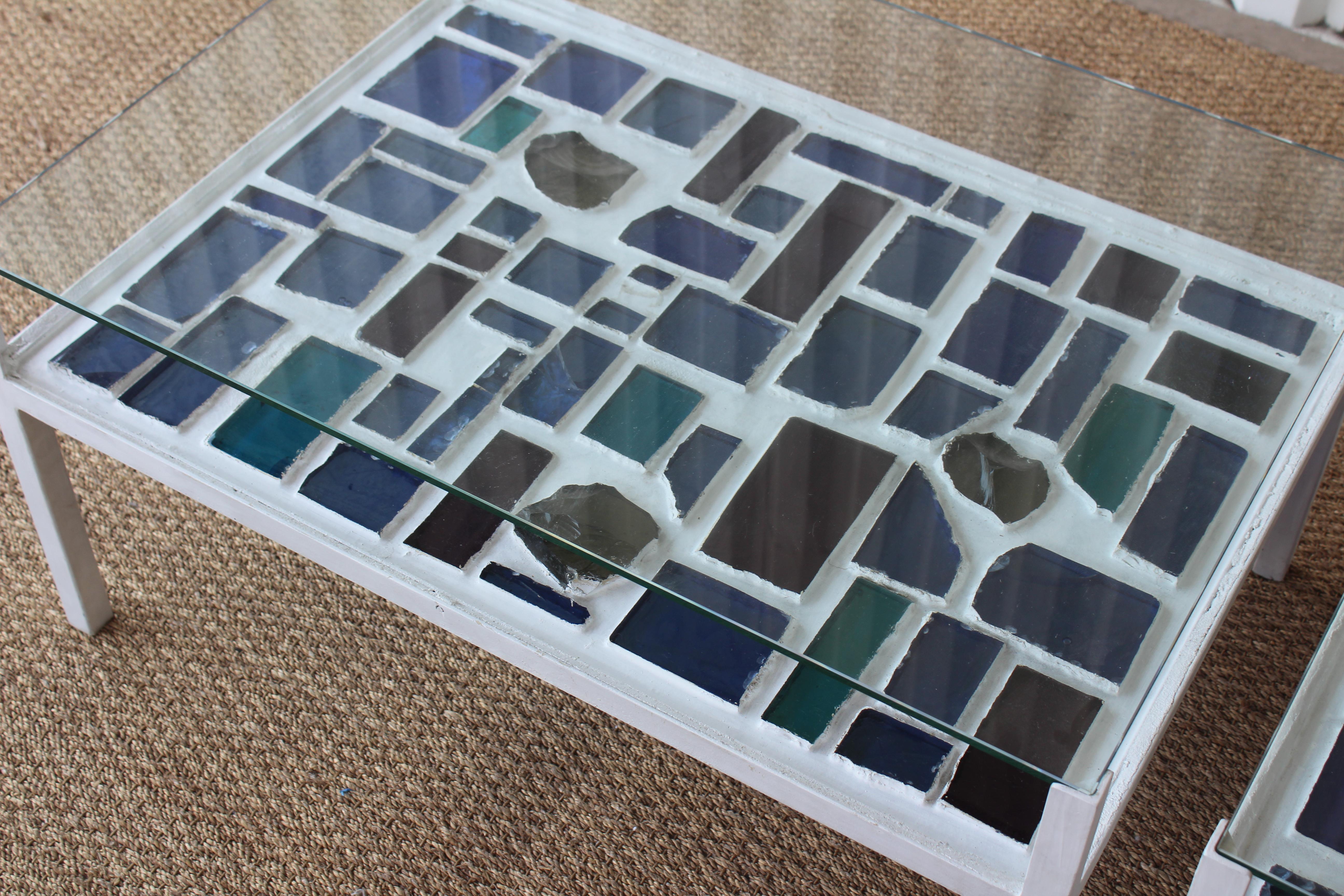 Pair of Mosaic Steel and Glass Coffee Tables by M. Mellini, Italy, 1974 ...