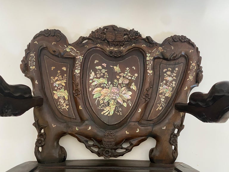 Pair of Mother of Pearl Inlay Chinese Armchairs For Sale at 1stDibs