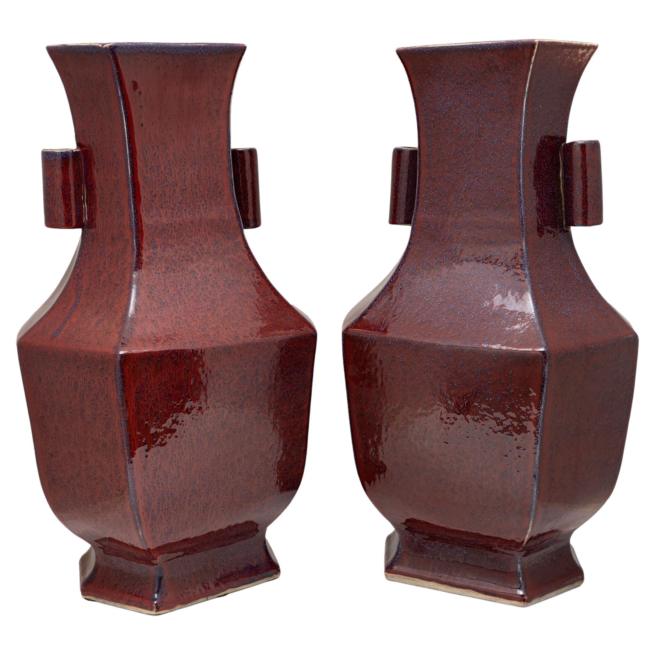 Pair of Mottled Oxblood Hu Vases at 1stDibs