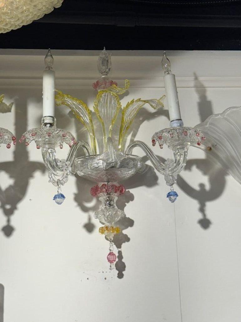 Pair of Multi-Colored 2 Armed Venetian Sconces For Sale at 1stDibs