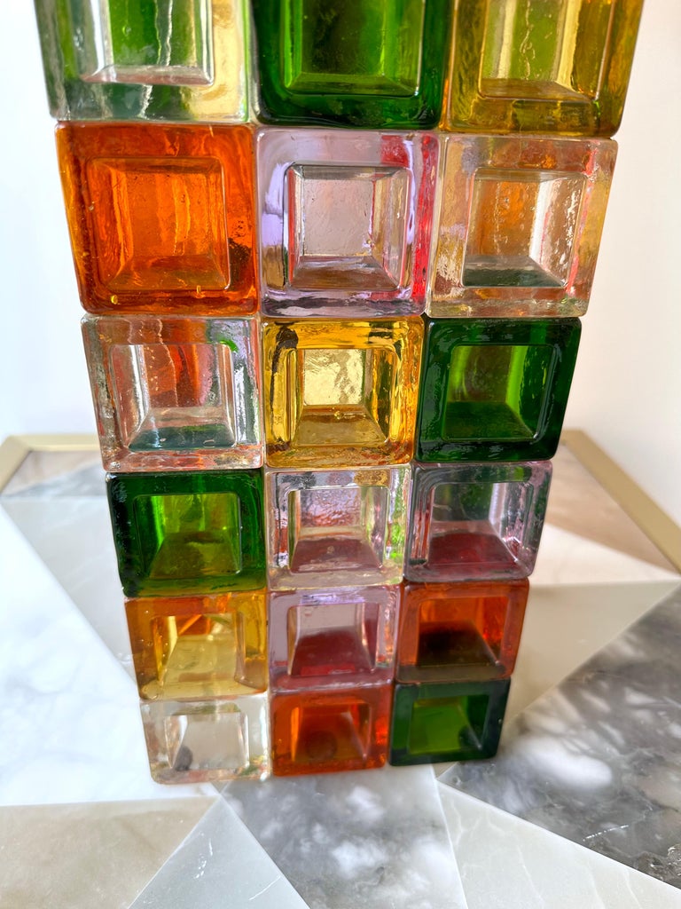 Pair of Multicolor Glass Cube Lamps by Poliarte, Italy, 1970s For Sale ...