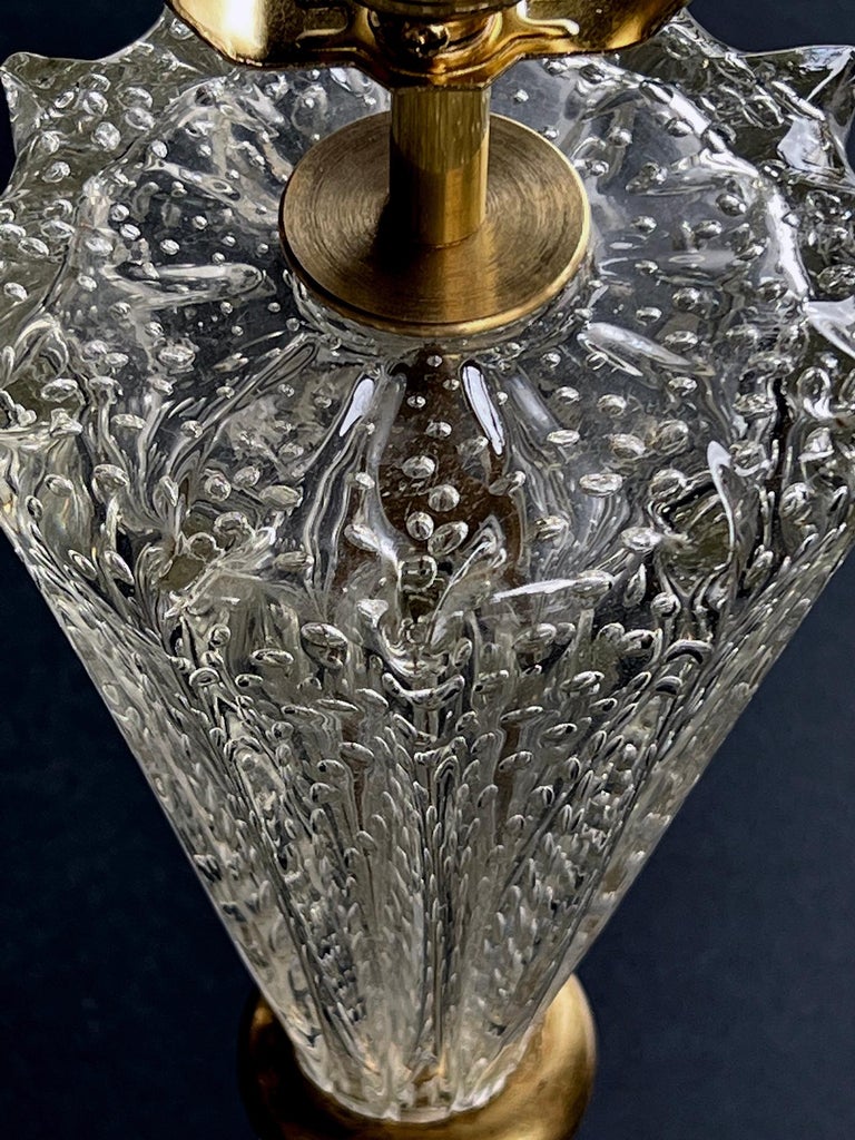 Pair of Murano Barovier and Toso Clear Bullicante Lamps with Pinched ...