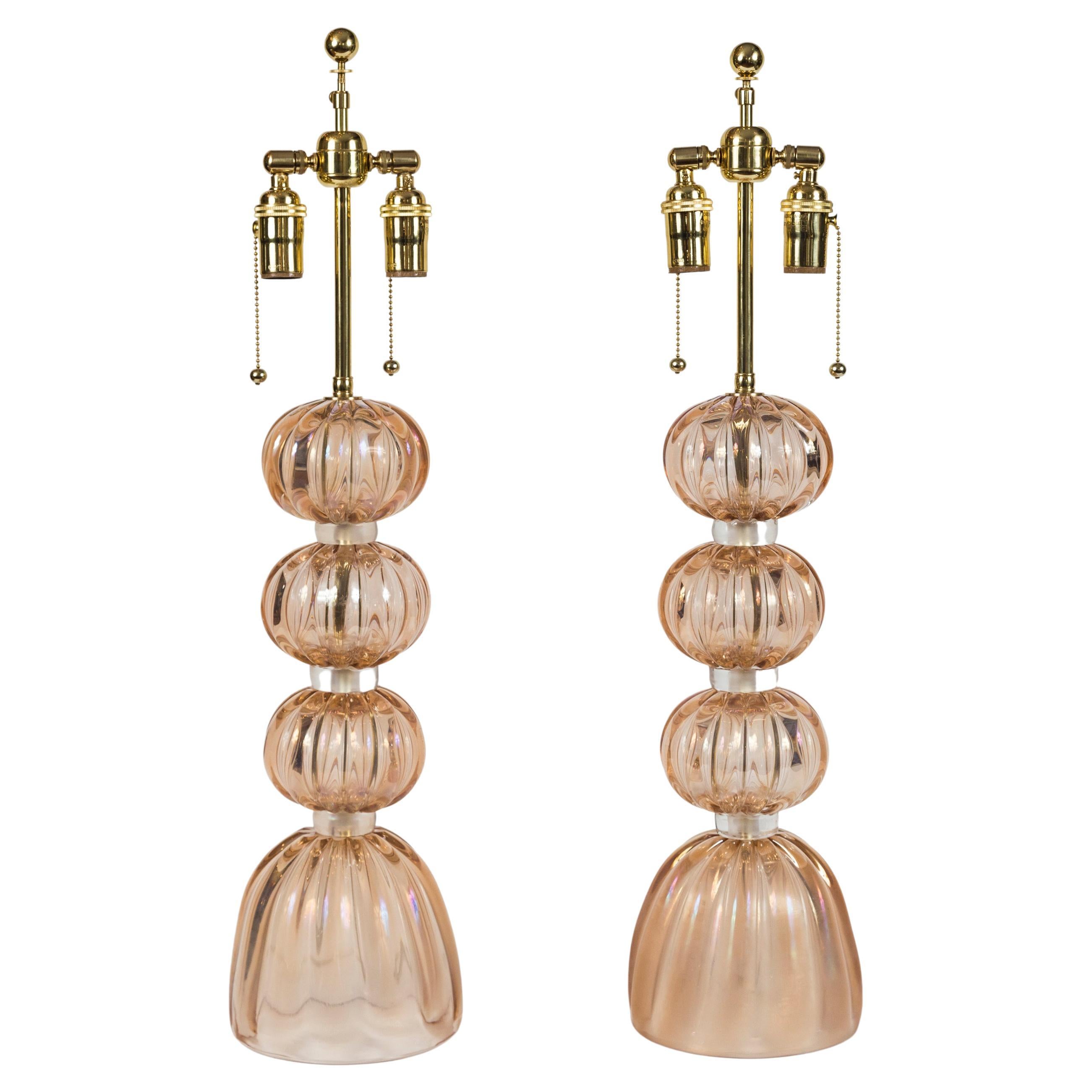Outstanding Pair of Vintage Stacked Blown Glass Ball Murano Lamps For ...