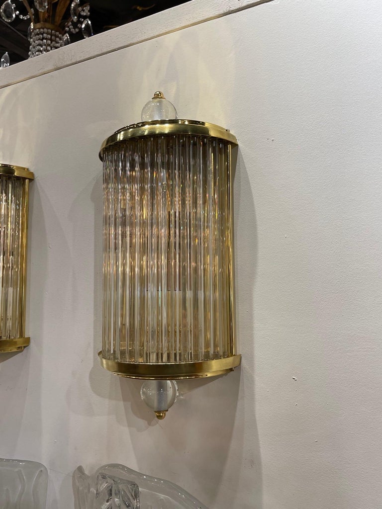 Pair of Murano Glass and Brass Barber Style Sconces For Sale at 1stDibs