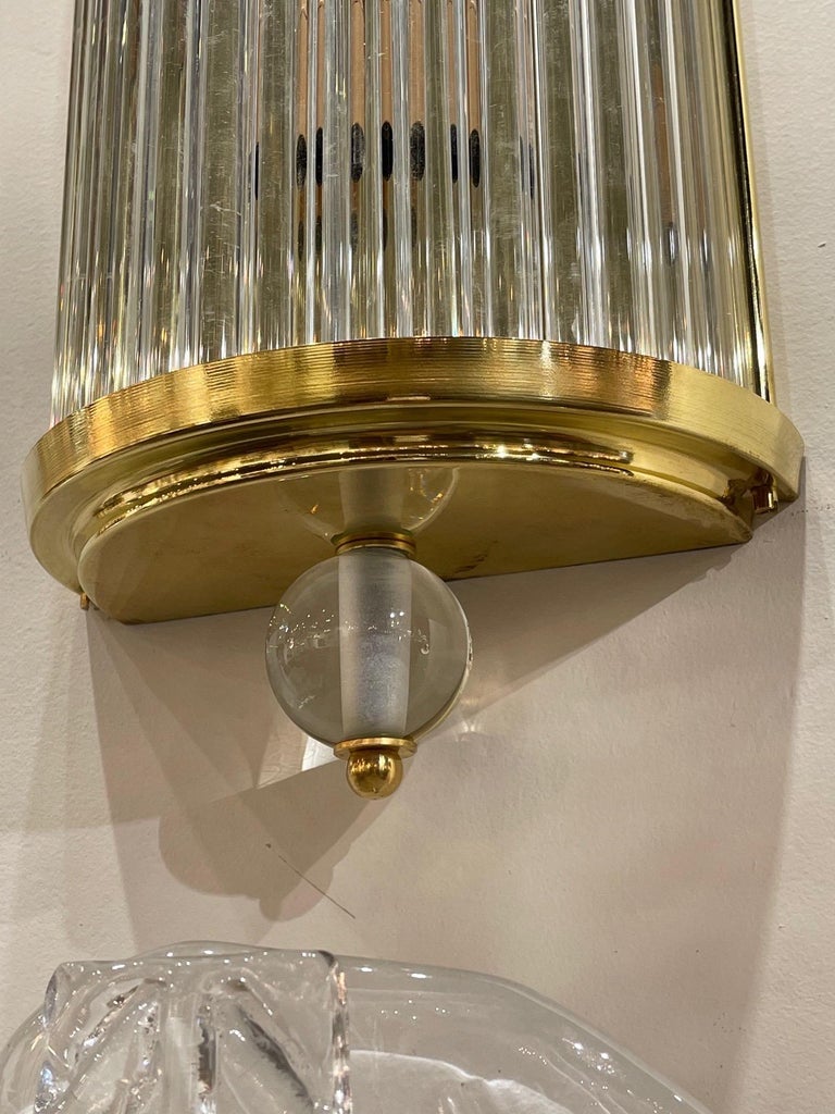 Pair of Murano Glass and Brass Barber Style Sconces For Sale at 1stDibs