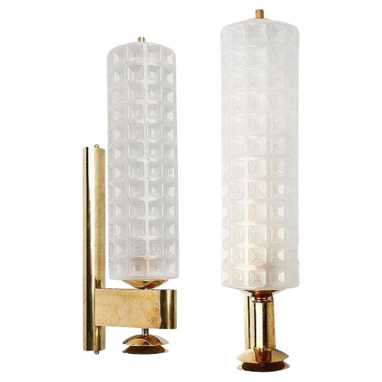 Pair of Murano Glass and Brass Barber Style Sconces For Sale at 1stDibs