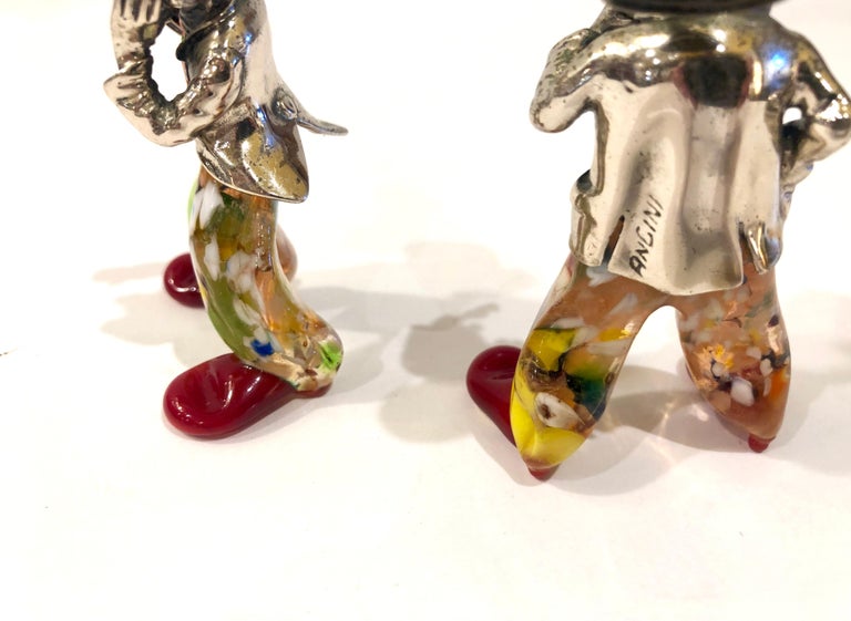 Pair of Murano Glass and Sterling Silver Musical Clowns by Vittorio ...