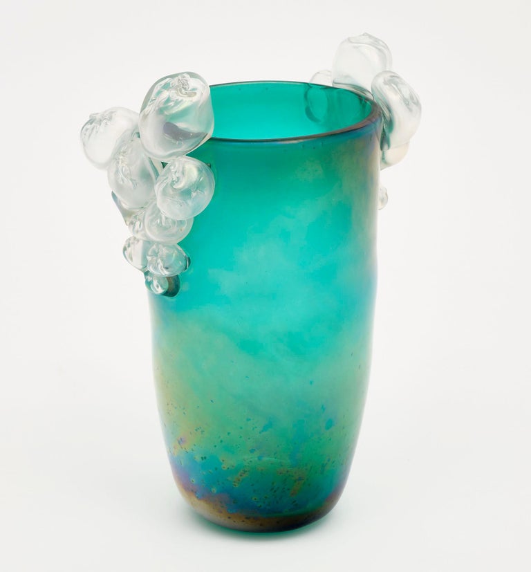 Pair of Murano Glass Aqua Bubble Vases at 1stDibs