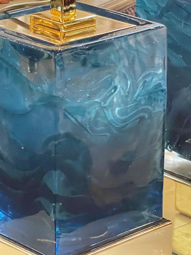 Pair of Murano Glass Block Lamps For Sale at 1stDibs