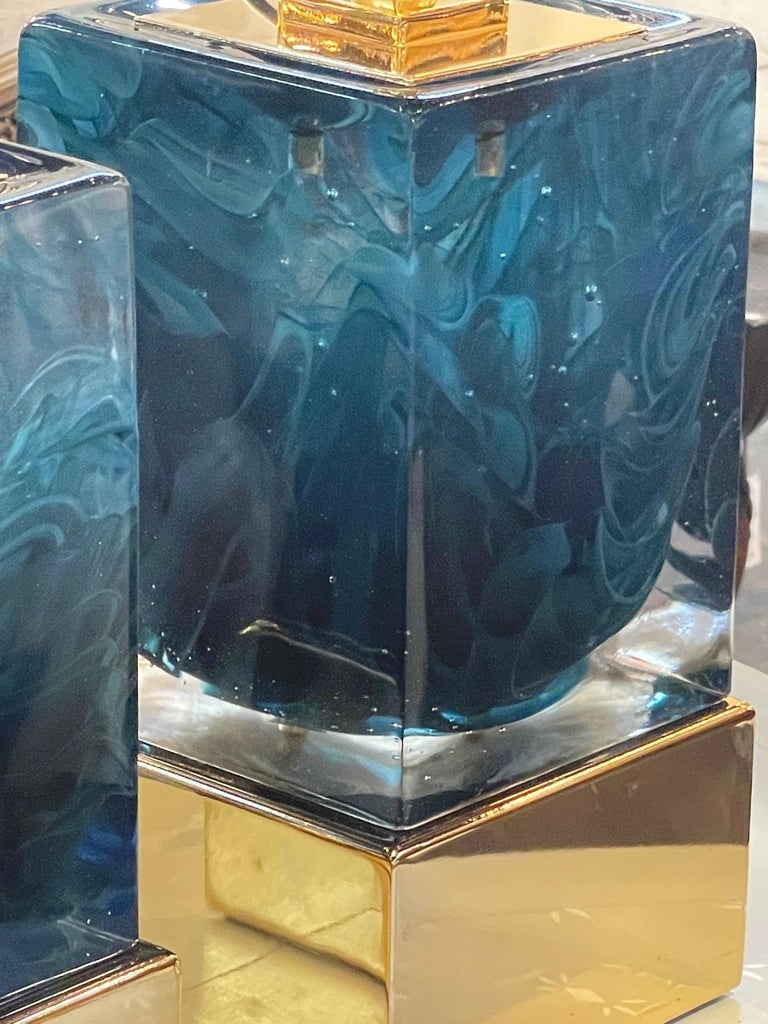 Pair of Murano Glass Block Lamps For Sale at 1stDibs