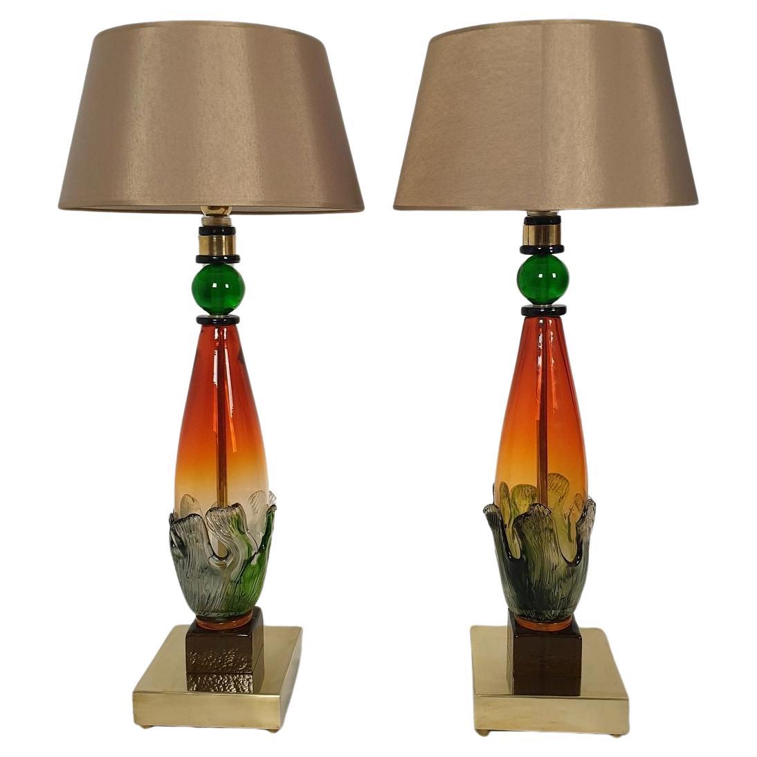 Pair Italian Murano Alexandrite Glass Talbe Lamps at 1stDibs