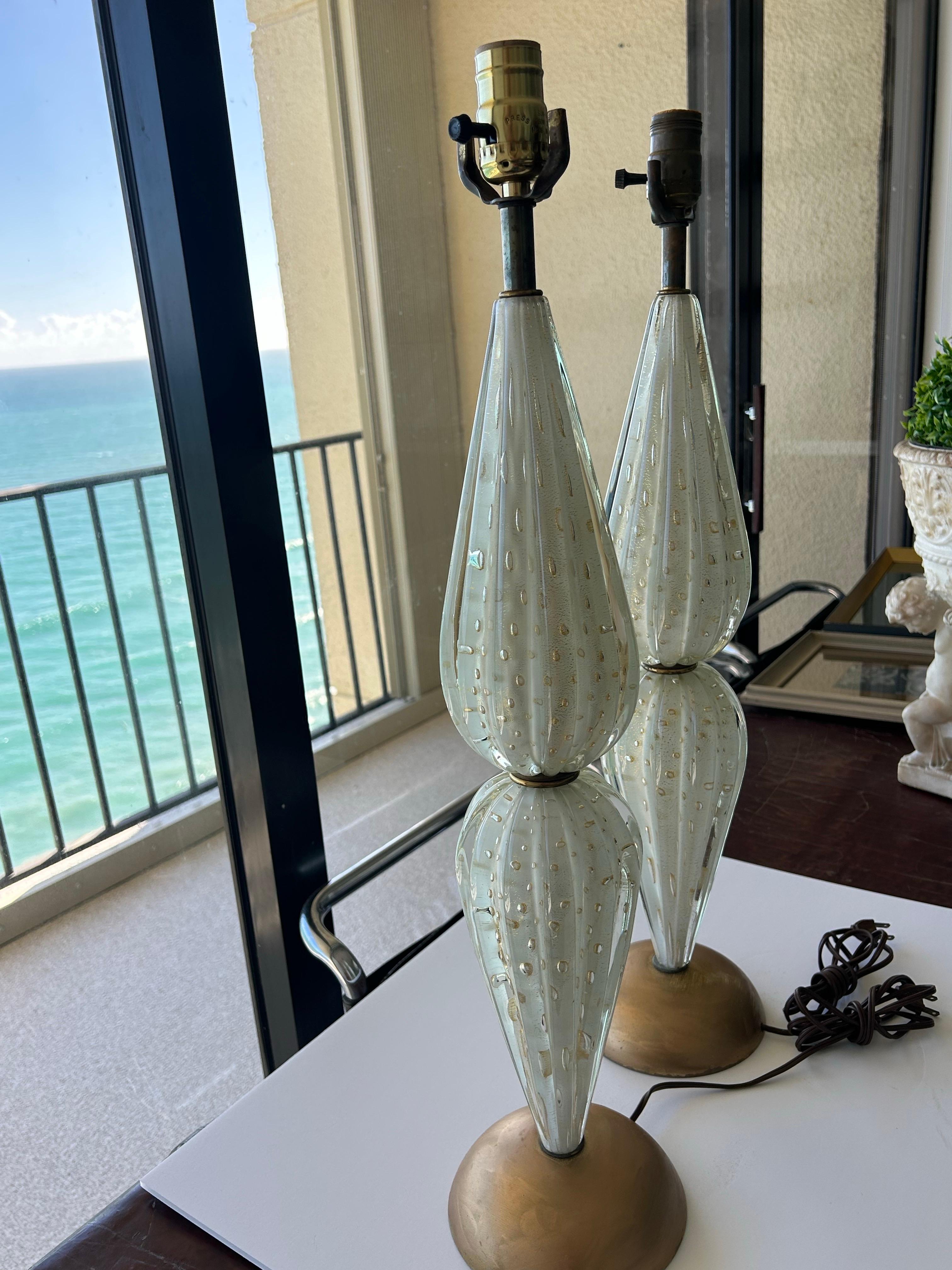 Pair of Murano glass lamps . wonderful champagne color circa 1960 For ...