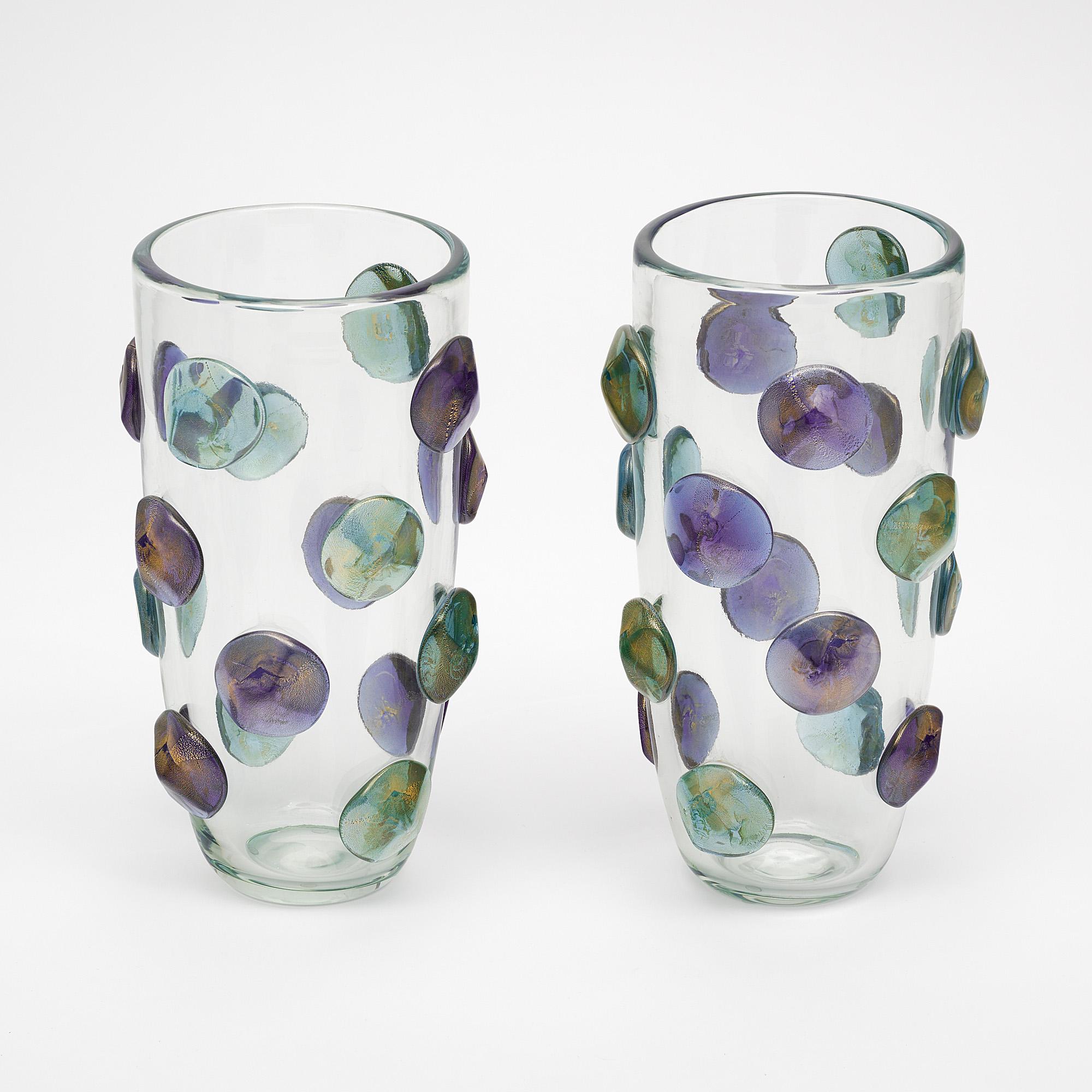 Pair of Murano Glass Medallion Vases For Sale at 1stDibs