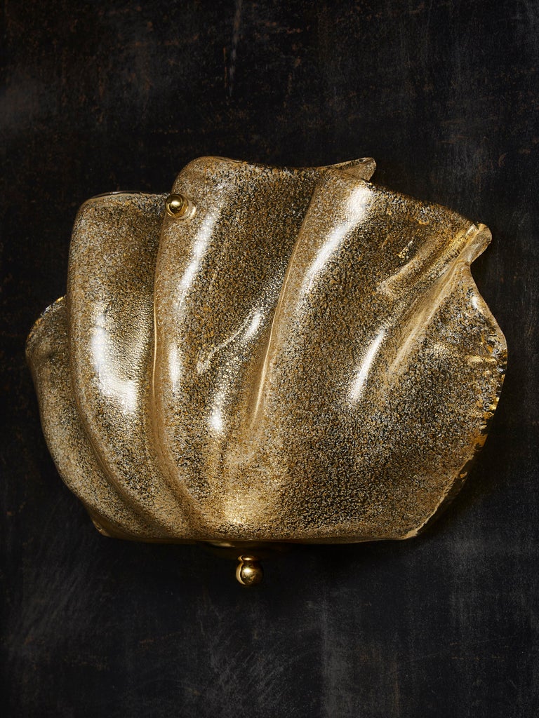 Pair of Murano Glass Shell Wall Sconces For Sale at 1stDibs