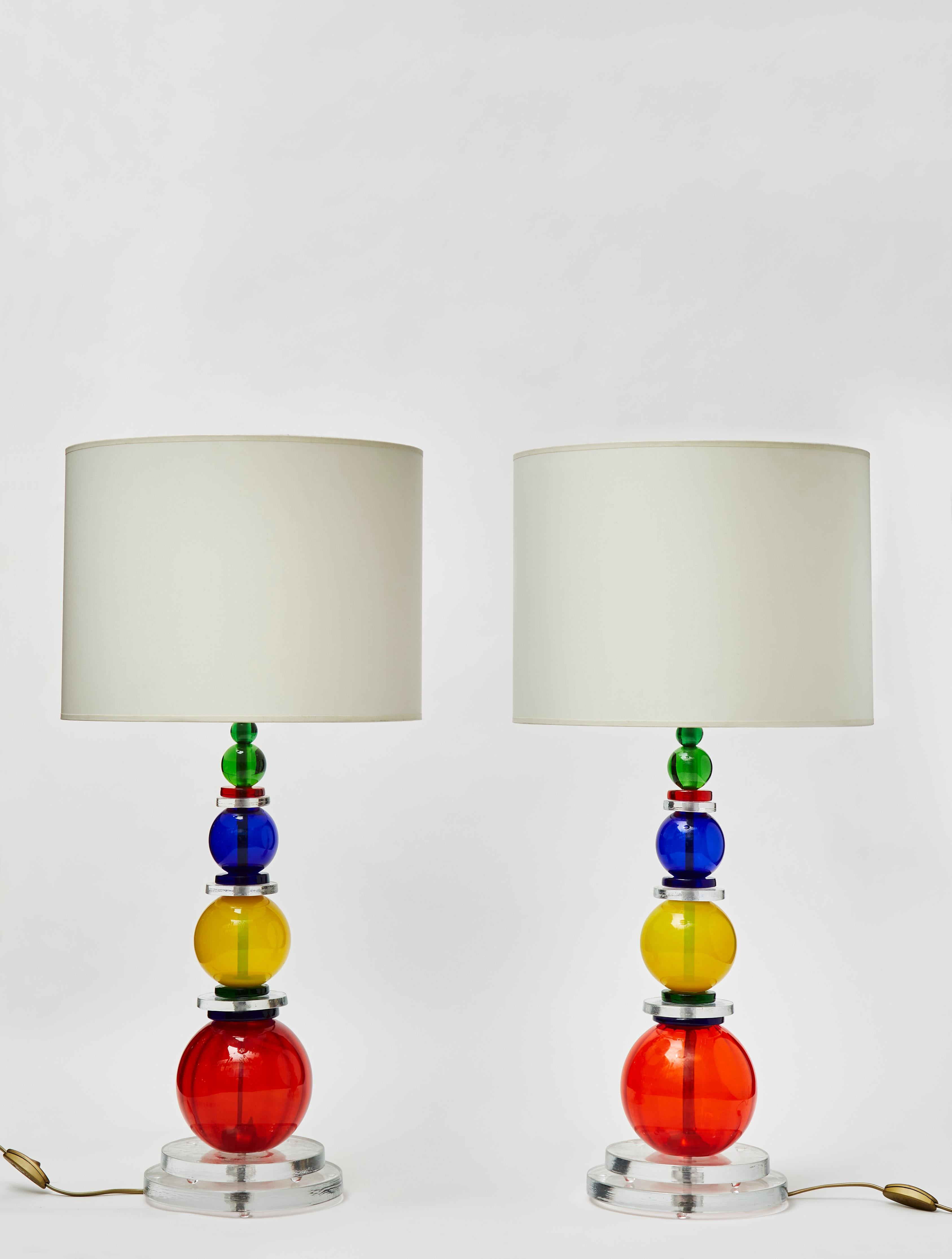 Pair of Murano Glass Table Lamps with Multi-Color Spheres at 1stDibs ...