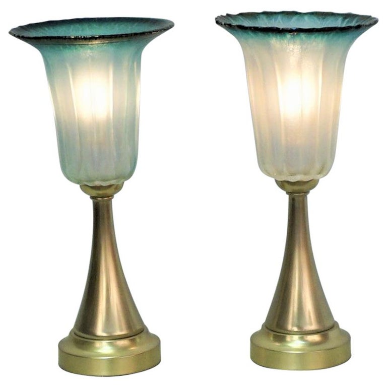 Pair of Murano Glass Uplight Torchiere Table Lamp at 1stDibs