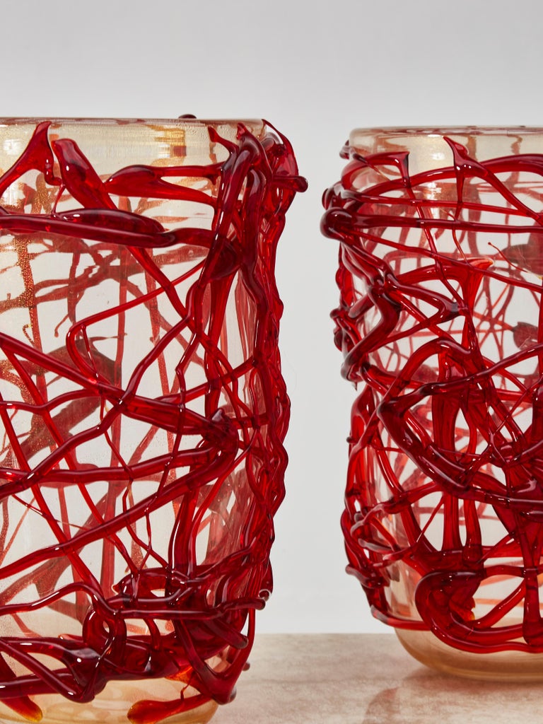 Pair of Murano Glass Vases For Sale at 1stDibs