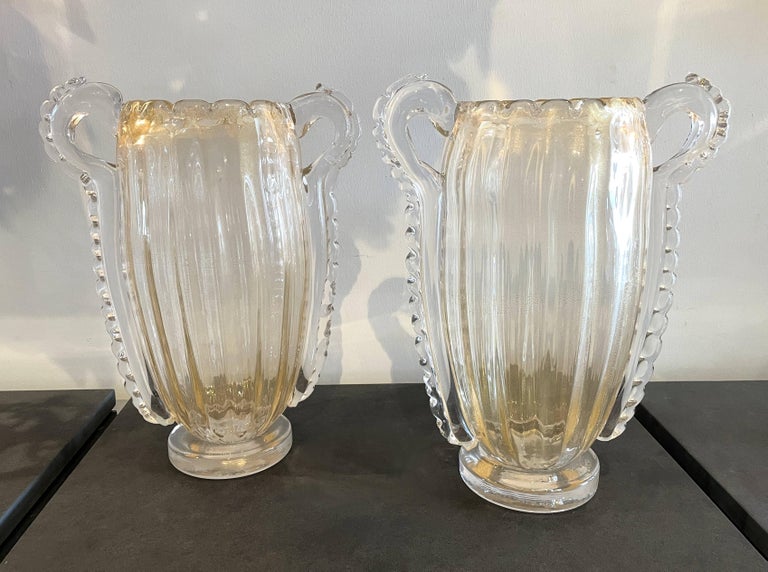 Pair of Murano Glass Vases with Gold Inclusion by Constantini at 1stDibs