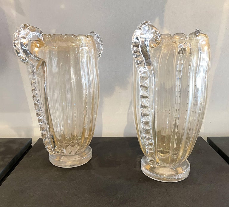 Pair of Murano Glass Vases with Gold Inclusion by Constantini at 1stDibs