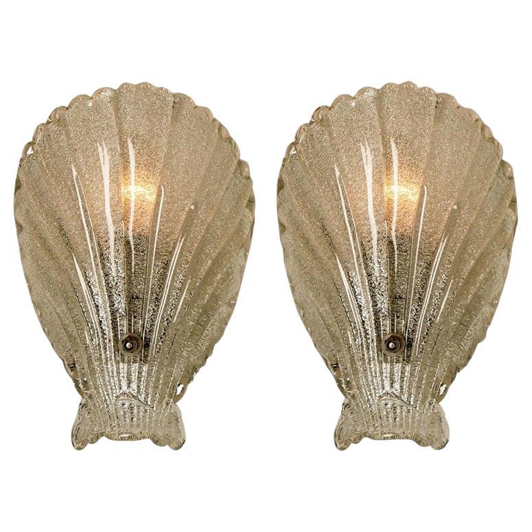Pair of Murano Hand Blown Clear Glass Sea Shell Sconces, Italy, 1960 at ...