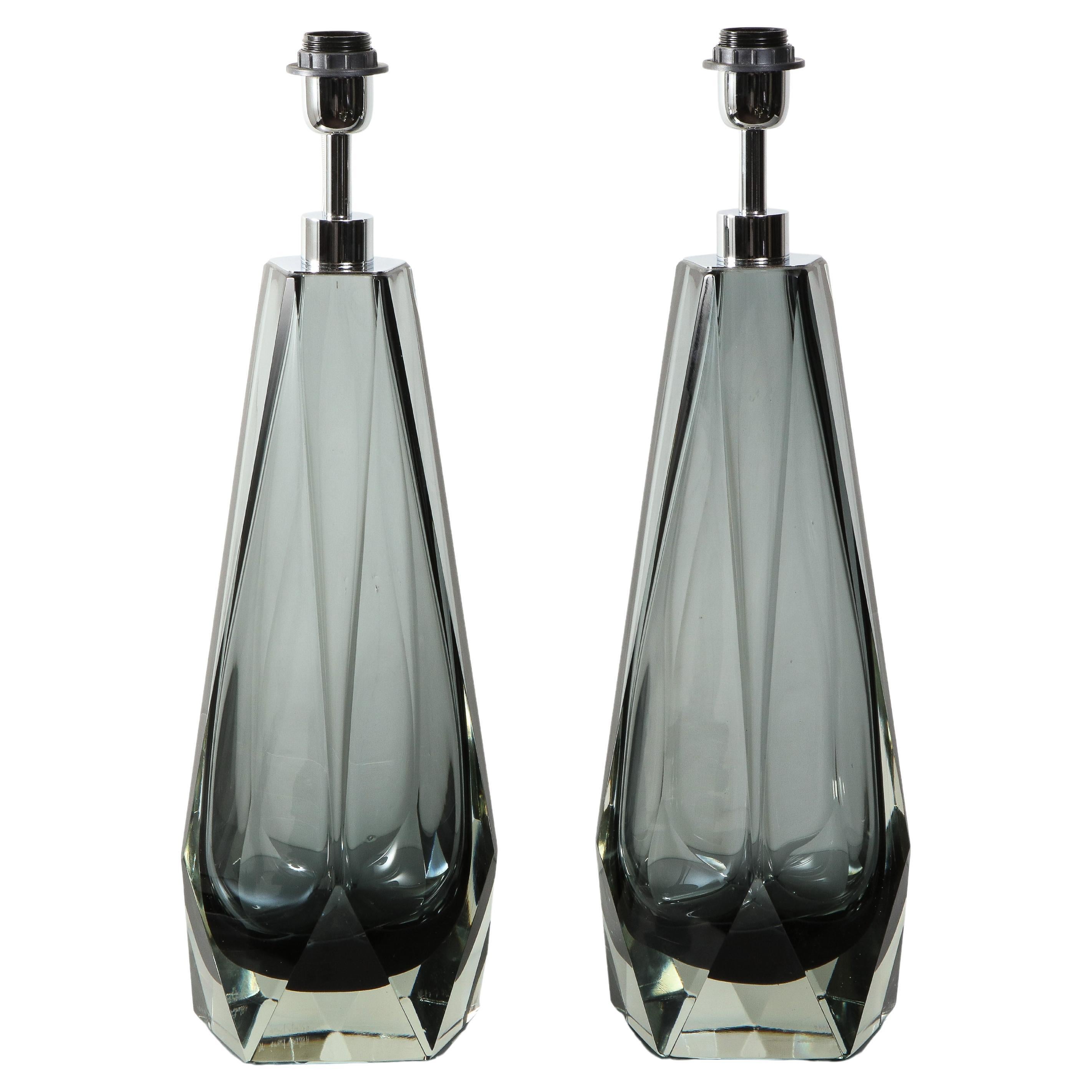 Pair of Smoke Murano Glass Table Lamps For Sale at 1stDibs