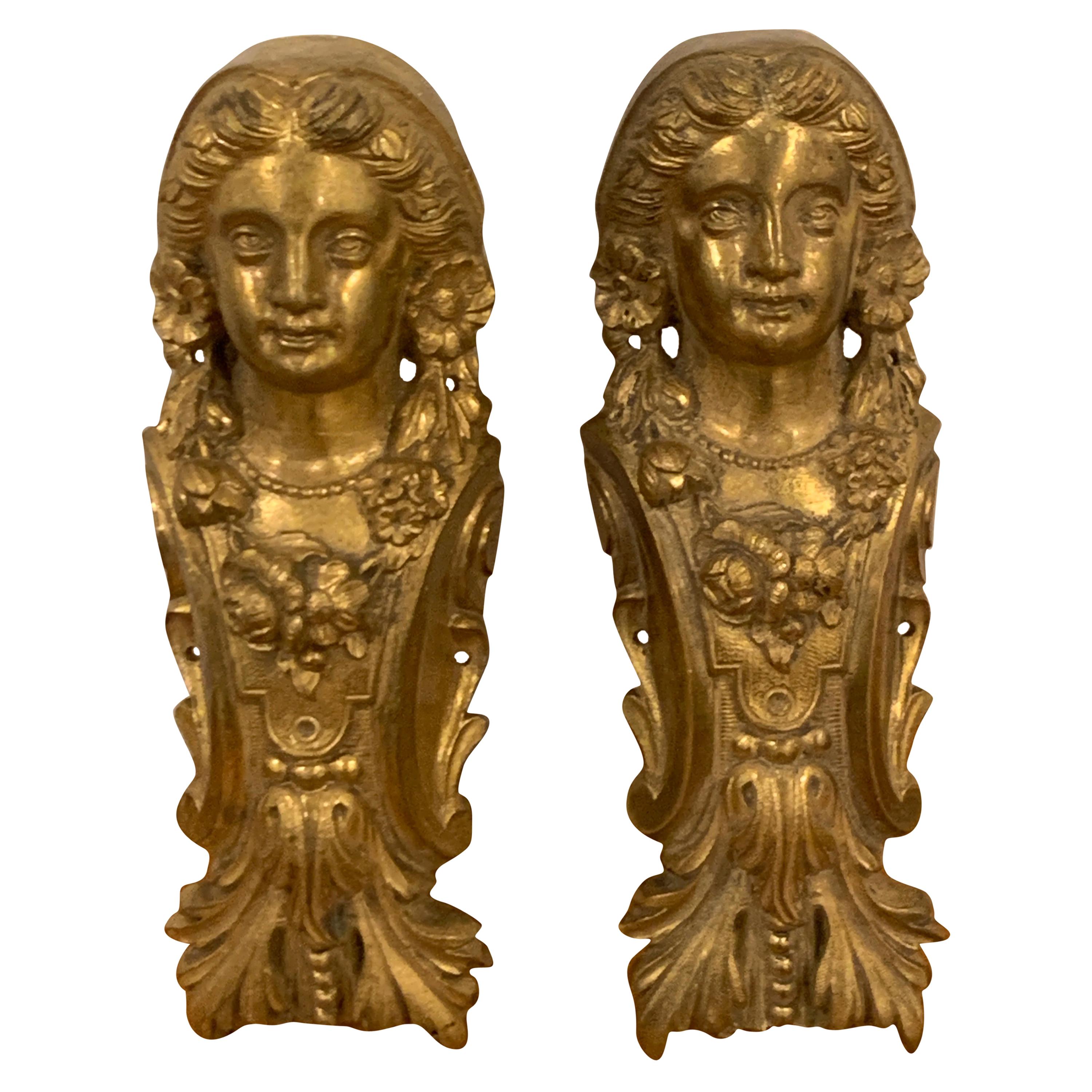 Pair of Napoleon III Gilt Bronze Female Medallion Furniture Mounts at ...