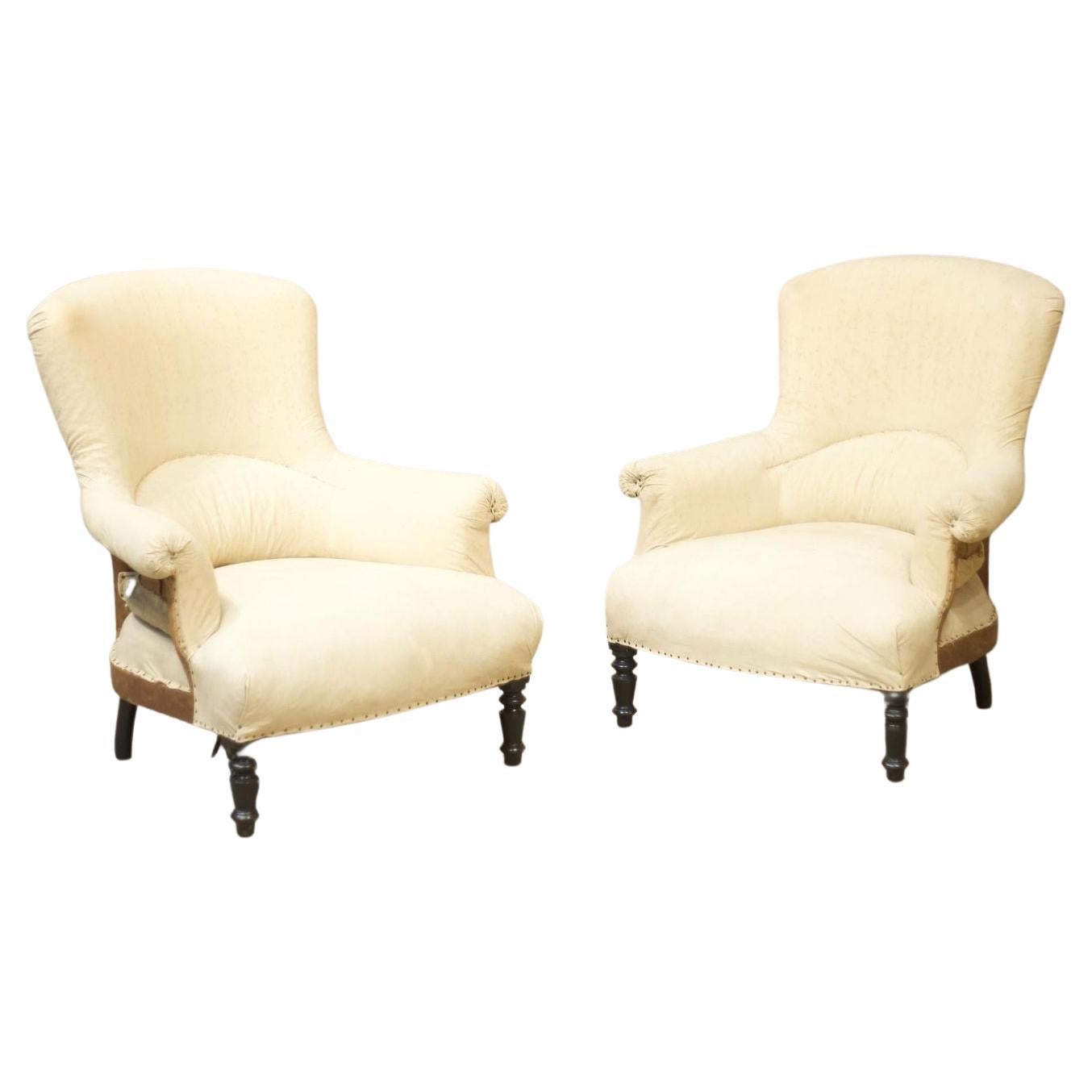 Pair of Napoleon III Buttoned Curve Back Armchairs For Sale at 1stDibs